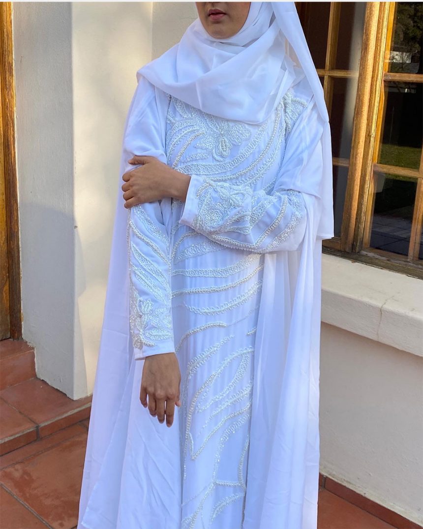 Cape Nikah Bridal White | Black Rose Abayas