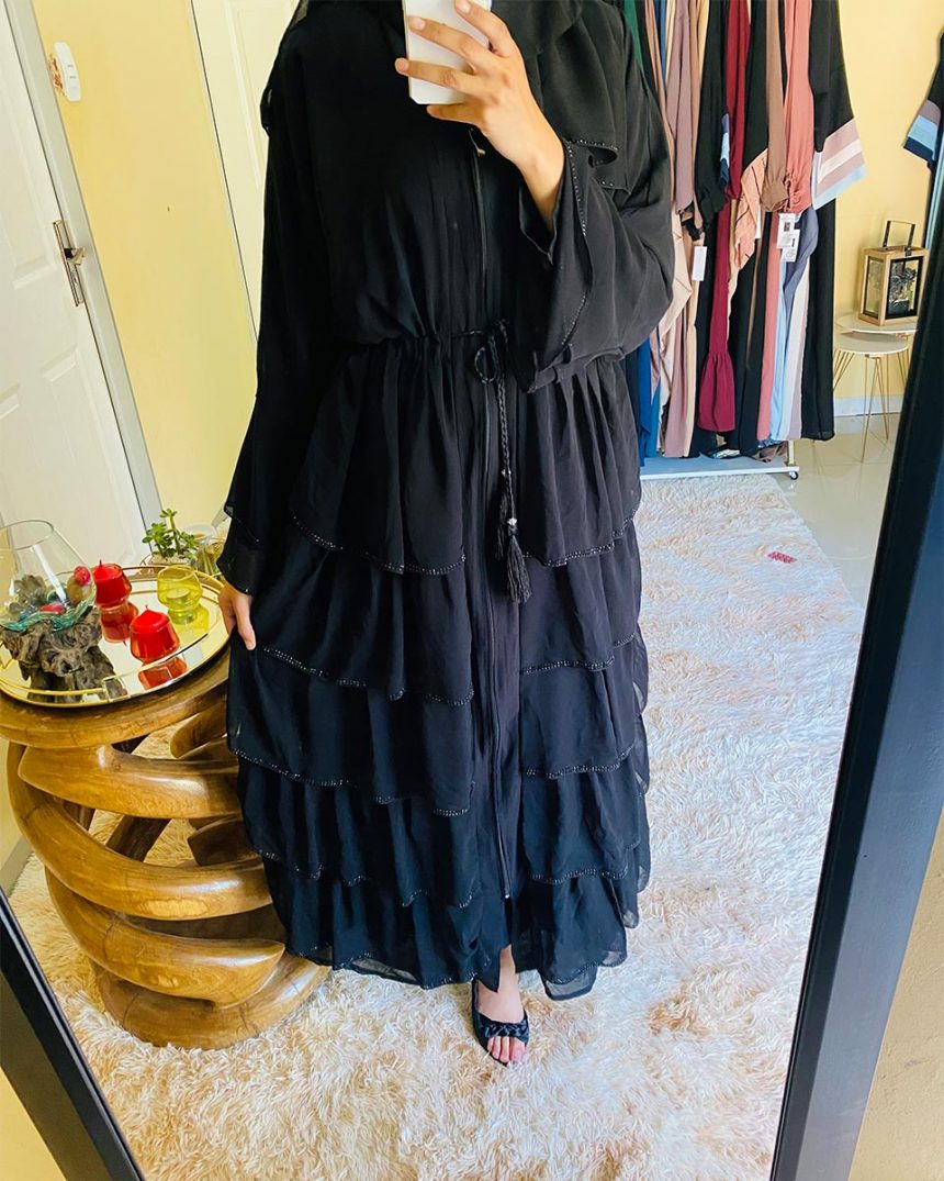 Frill Abaya Layered Chiffon | Black Rose Abayas