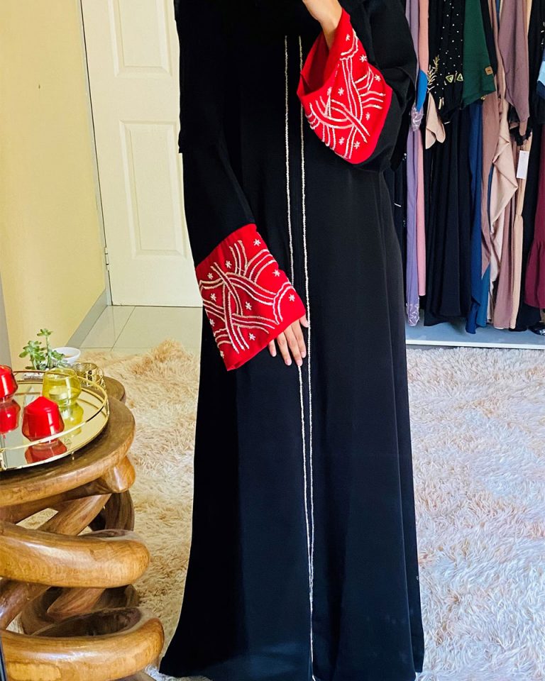 Detailed Sleeves Red | Black Rose Abayas